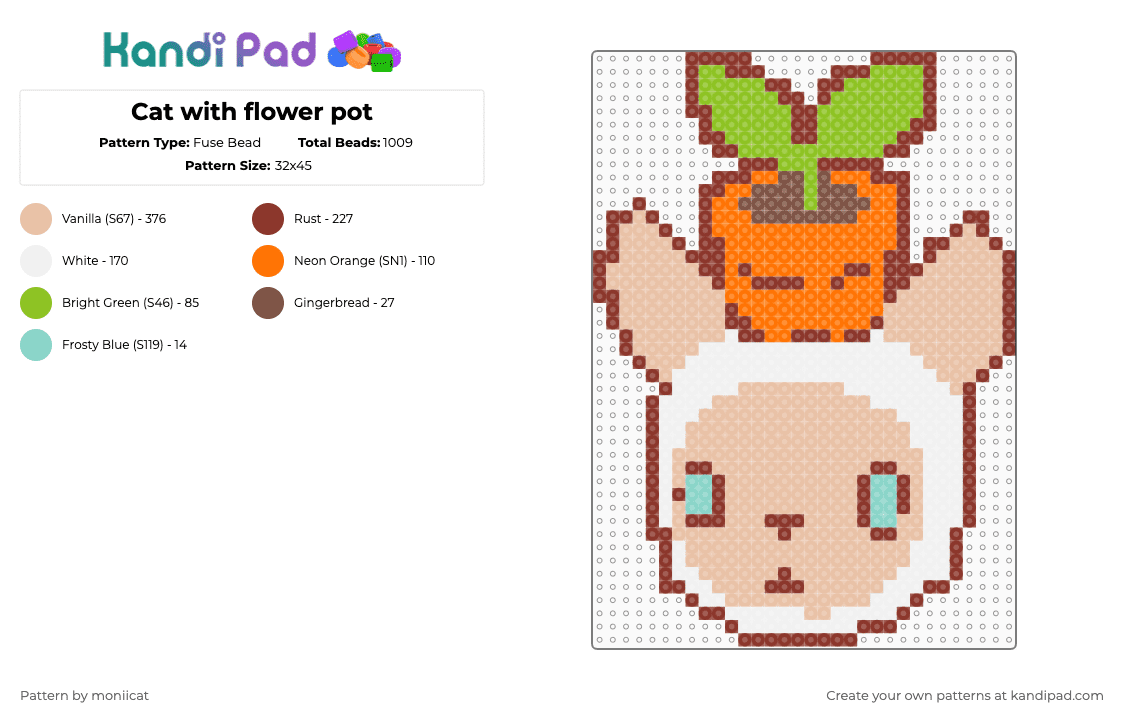 Cat with flower pot Fuse Bead Pattern - Kandi Pad | Kandi Patterns ...