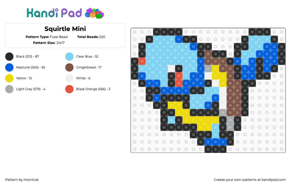 Squirtle Mini Fuse Bead Pattern - Kandi Pad | Kandi Patterns, Fuse Bead ...