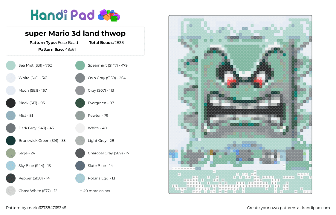 Super Mario 3d land thwop Fuse Bead Pattern - Kandi Pad | Kandi ...
