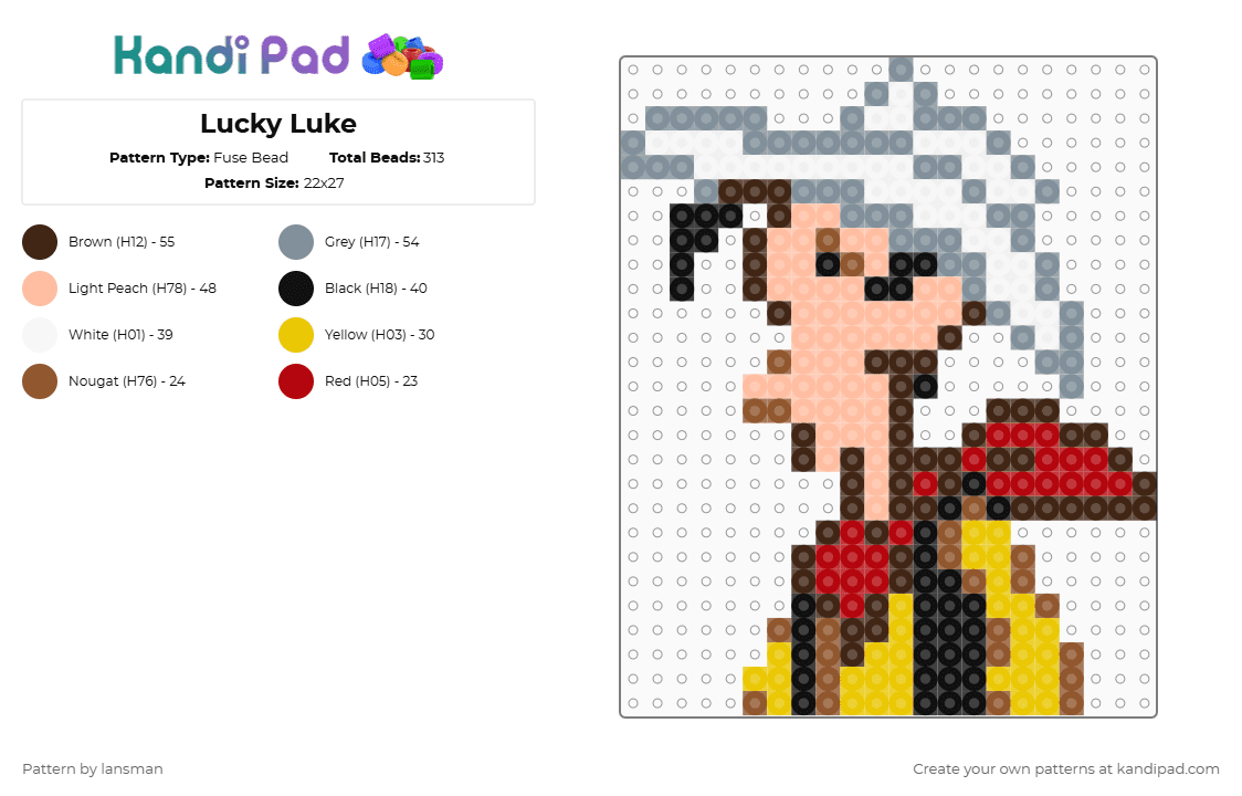 Lucky Luke Fuse Bead Pattern - Kandi Pad | Kandi Patterns, Fuse Bead ...