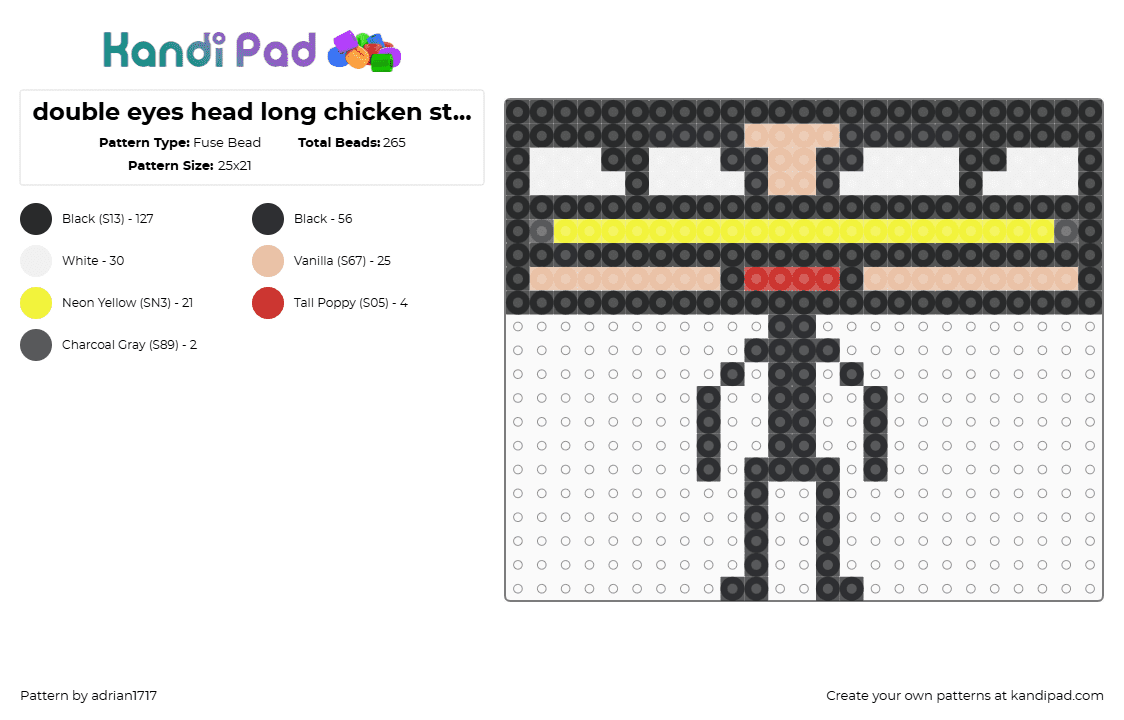 Double eyes head long chicken stickman Fuse Bead Pattern - Kandi Pad ...