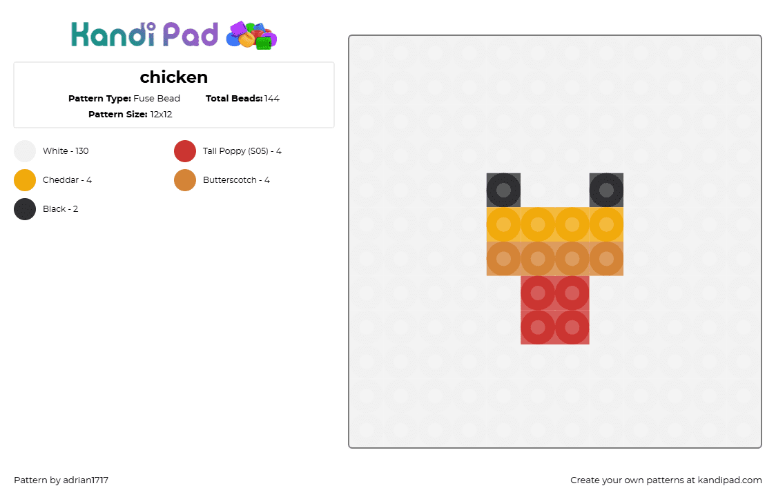 Chicken Fuse Bead Pattern - Kandi Pad | Kandi Patterns, Fuse Bead ...