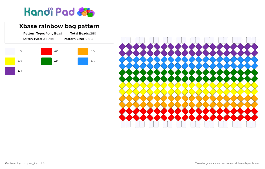 Xbase rainbow bag pattern Pony Bead Pattern - Kandi Pad | Kandi ...