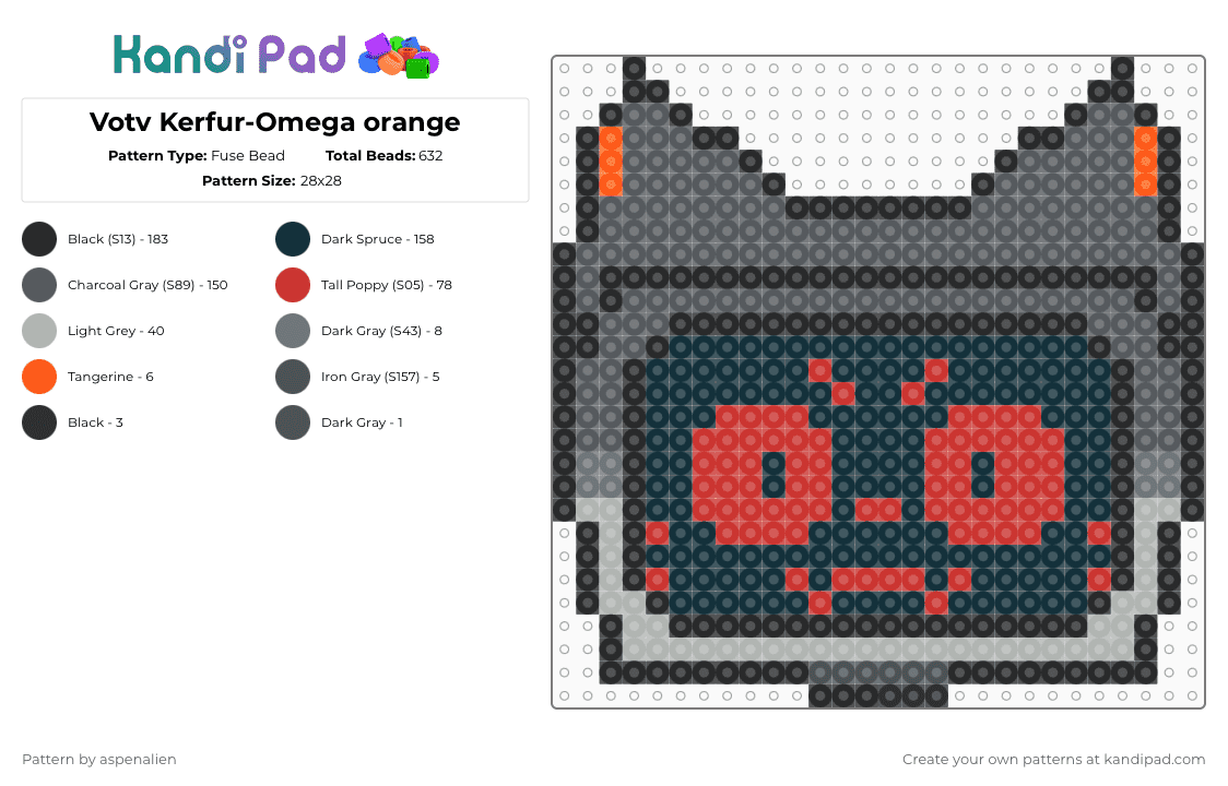 Votv Kerfur-Omega orange Fuse Bead Pattern - Kandi Pad | Kandi Patterns ...