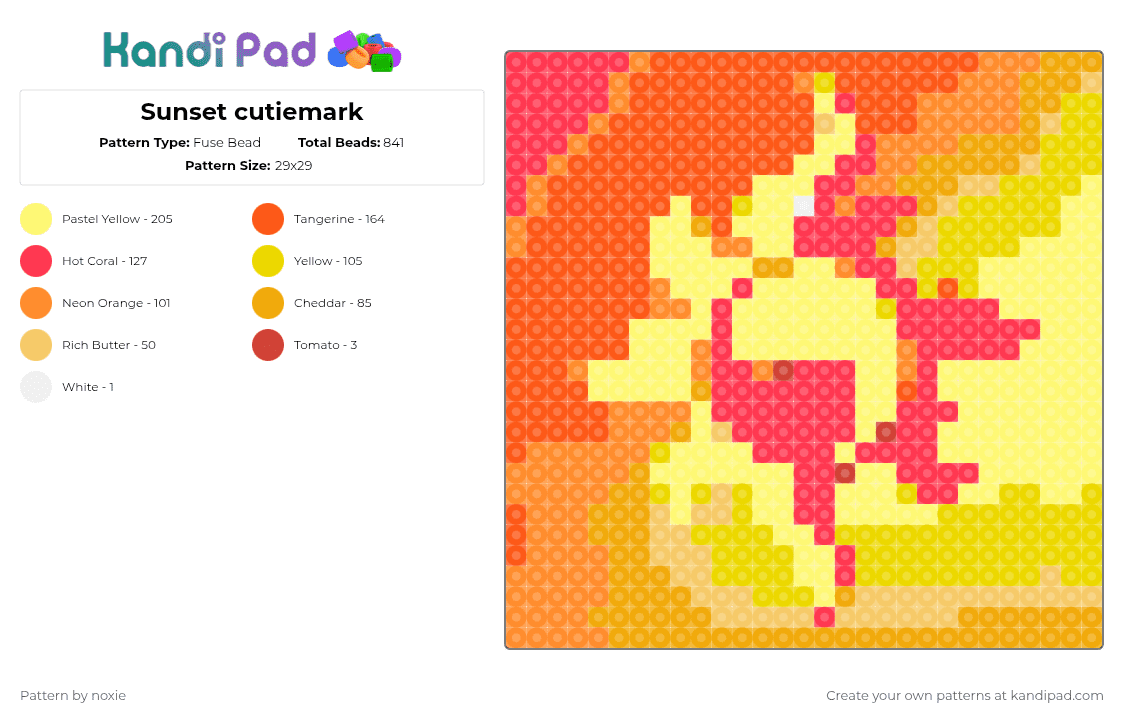 Sunset cutiemark Fuse Bead Pattern - Kandi Pad | Kandi Patterns, Fuse ...