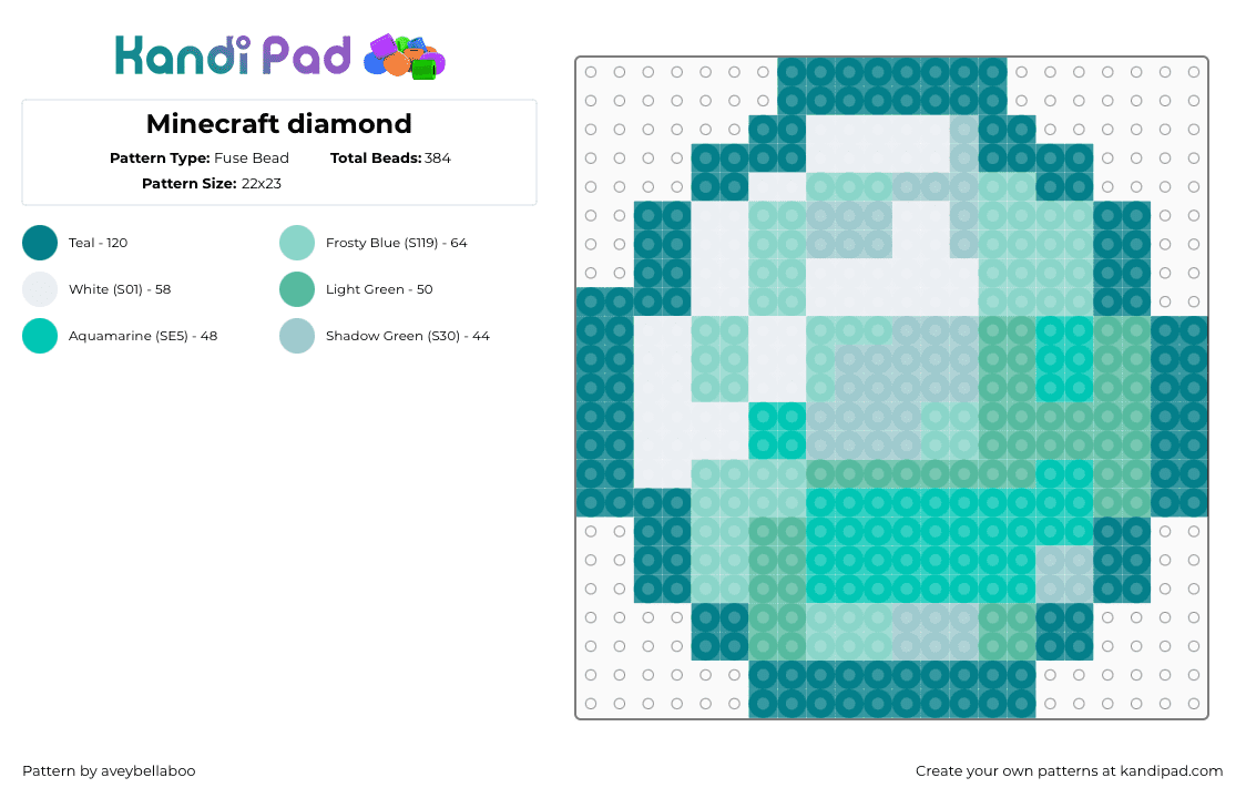 Minecraft diamond Fuse Bead Pattern - Kandi Pad | Kandi Patterns, Fuse ...