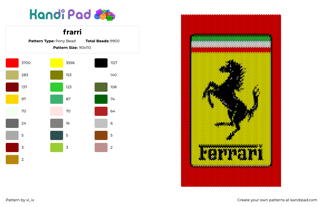 Frarri Pony Bead Pattern - Kandi Pad | Kandi Patterns, Fuse Bead ...