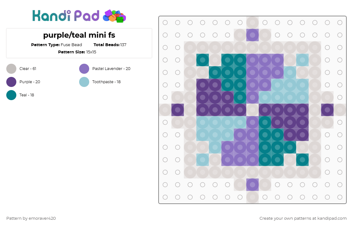 Purple/teal mini fs Fuse Bead Pattern - Kandi Pad | Kandi Patterns ...