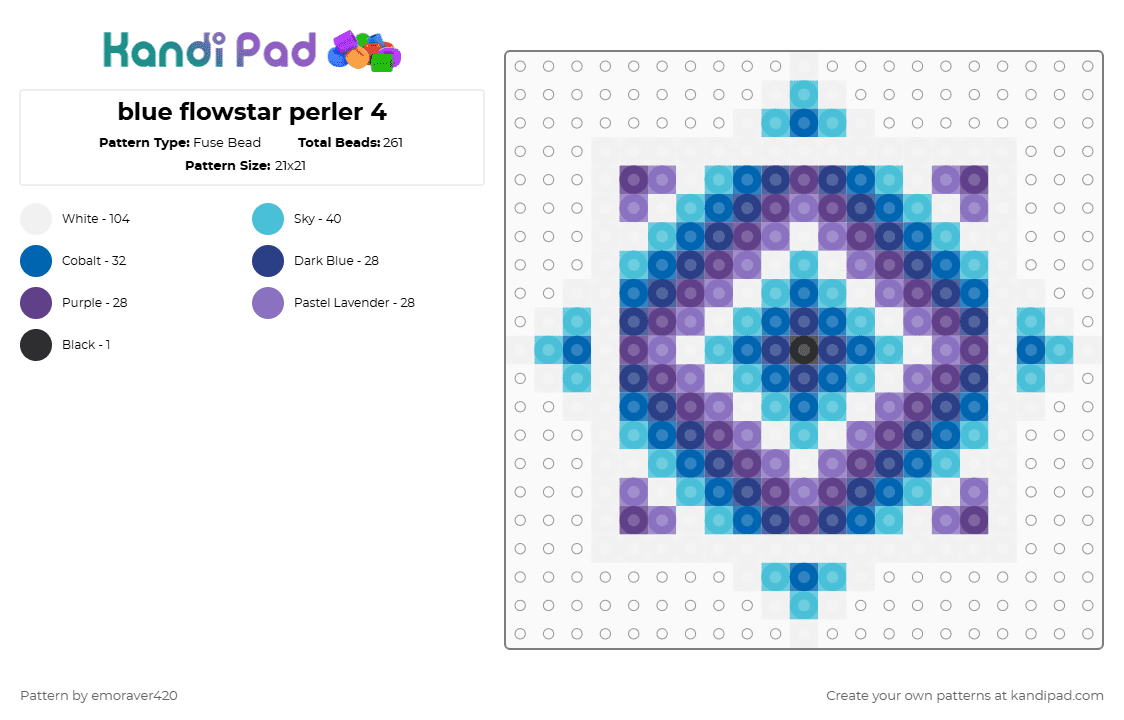 Blue flowstar perler 4 Fuse Bead Pattern - Kandi Pad | Kandi Patterns ...