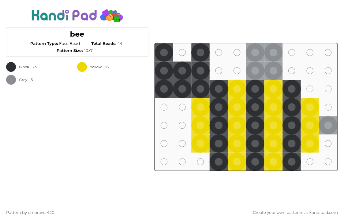 Bee Fuse Bead Pattern - Kandi Pad | Kandi Patterns, Fuse Bead Patterns ...