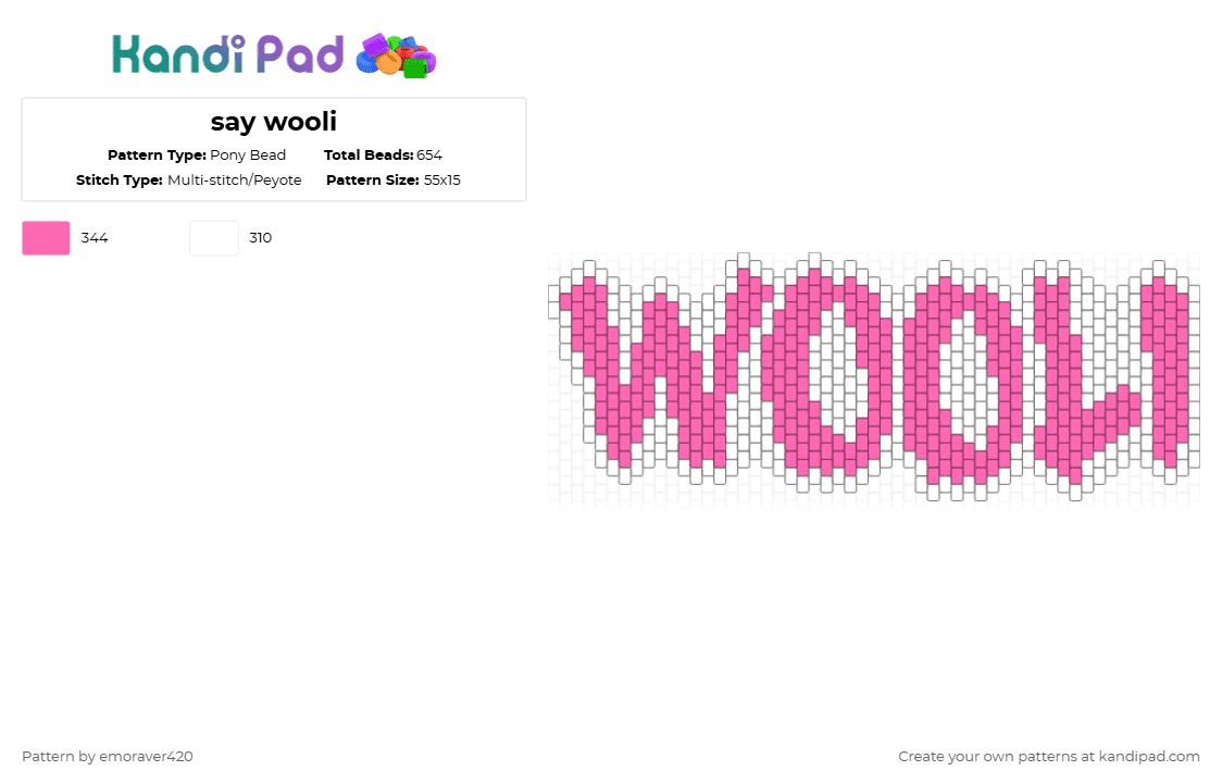 Say wooli Pony Bead Pattern - Kandi Pad | Kandi Patterns, Fuse Bead ...