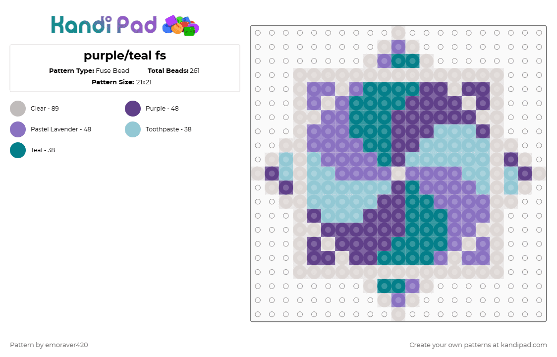 Purple/teal fs Fuse Bead Pattern - Kandi Pad | Kandi Patterns, Fuse ...