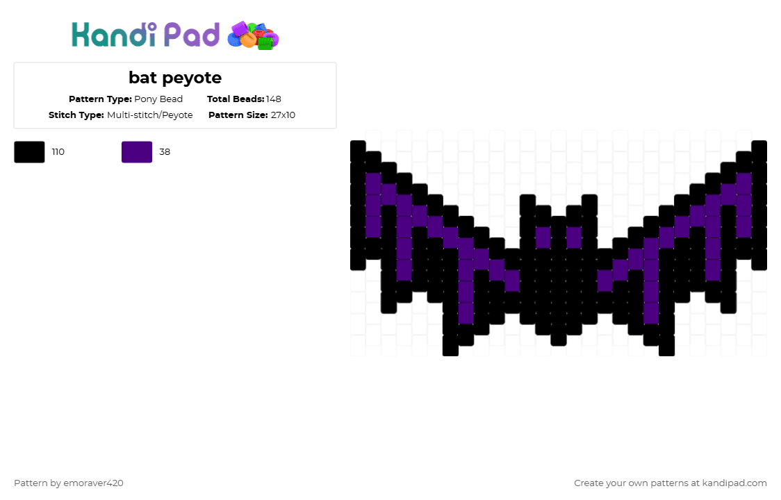 Bat peyote Pony Bead Pattern - Kandi Pad | Kandi Patterns, Fuse Bead ...
