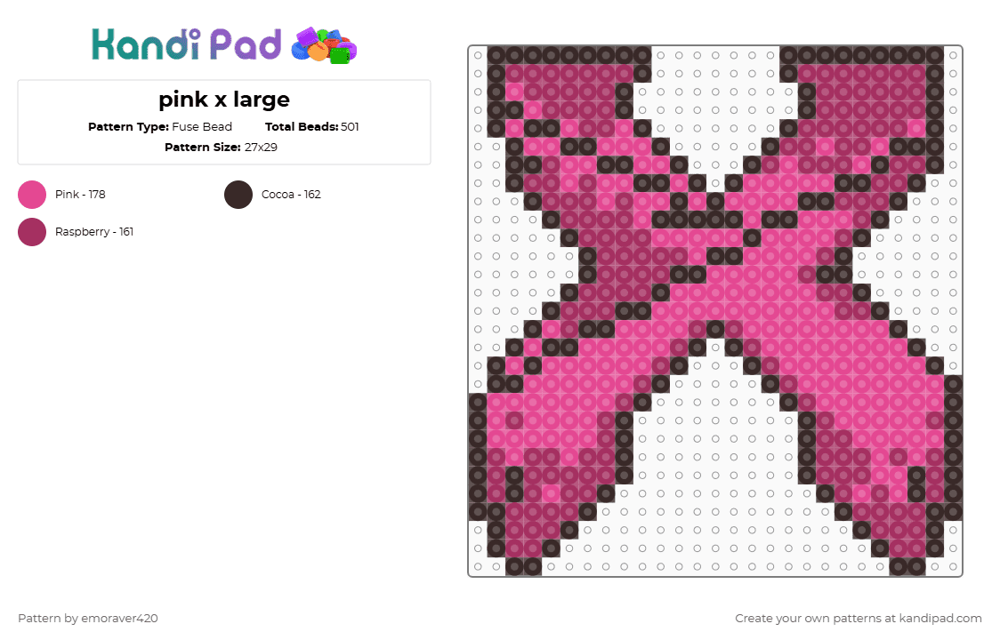 Pink x large Fuse Bead Pattern - Kandi Pad | Kandi Patterns, Fuse Bead ...