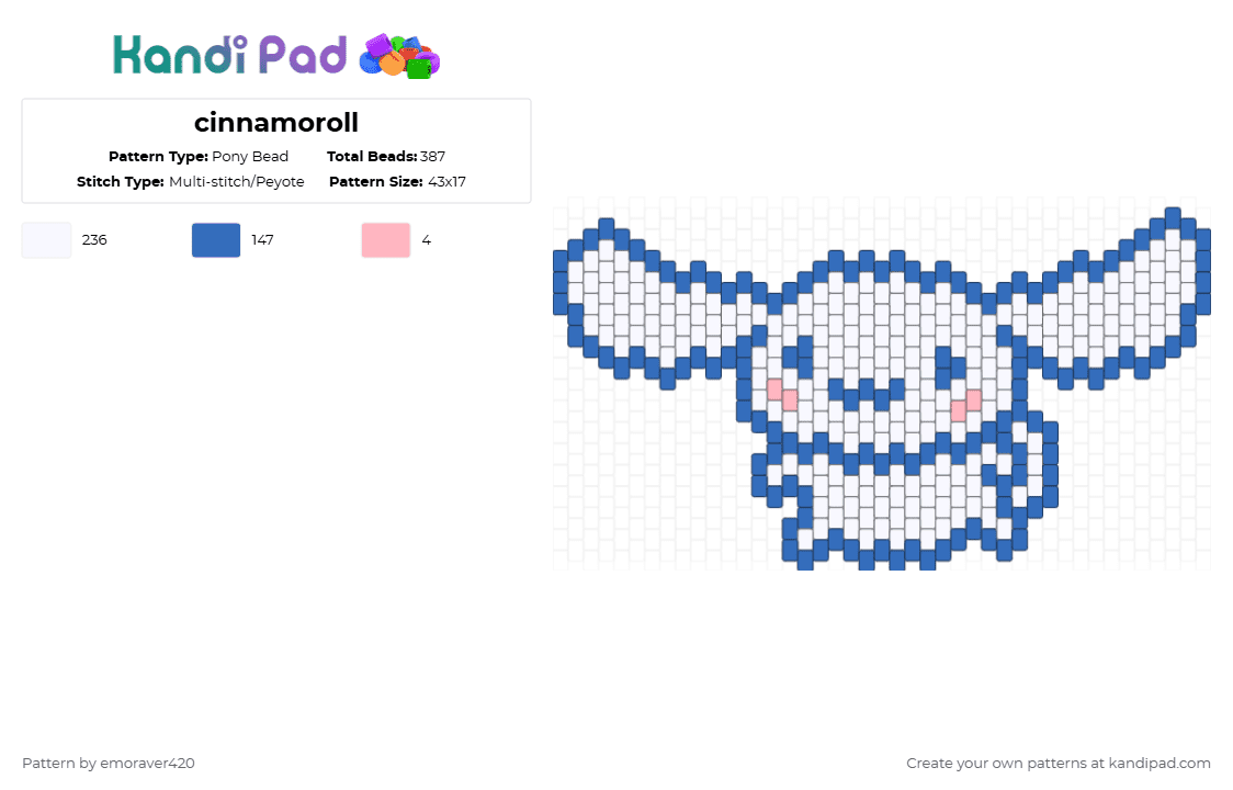 Cinnamoroll Pony Bead Pattern - Kandi Pad | Kandi Patterns, Fuse Bead ...