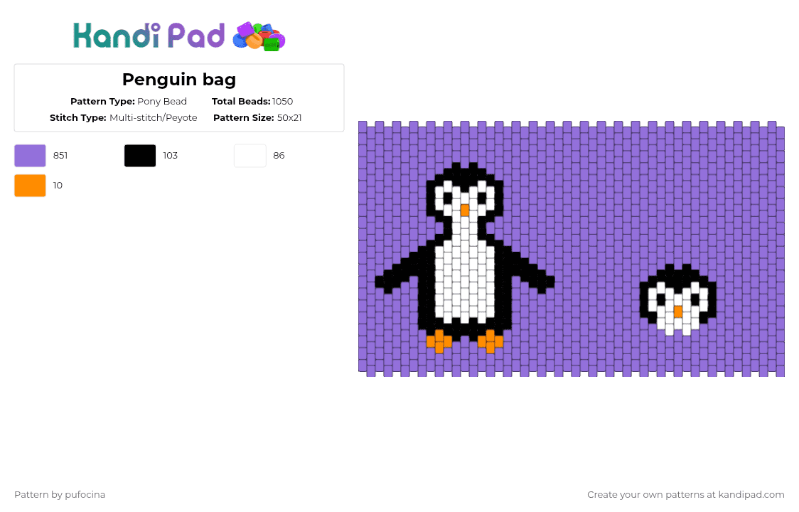 Penguin bag Pony Bead Pattern - Kandi Pad | Kandi Patterns, Fuse Bead ...