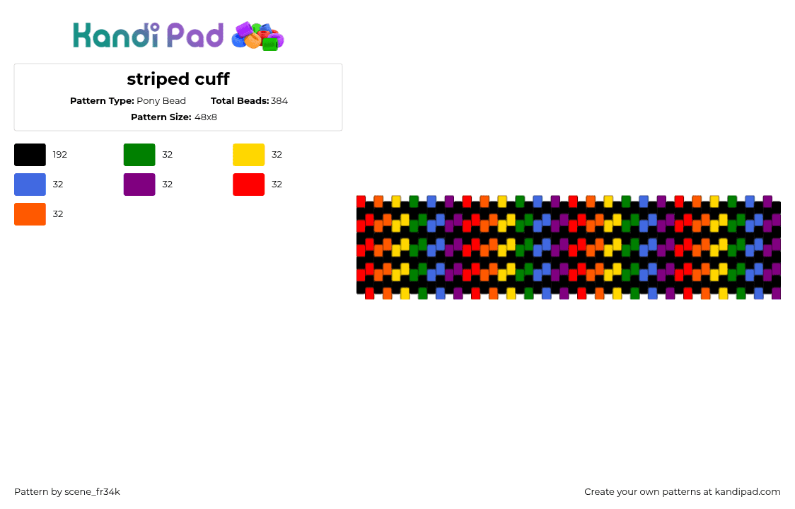 Striped cuff Pony Bead Pattern - Kandi Pad | Kandi Patterns, Fuse Bead ...