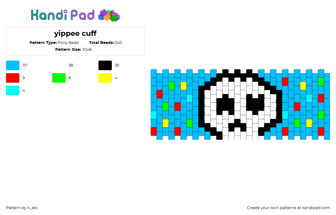 Yippee cuff Pony Bead Pattern - Kandi Pad | Kandi Patterns, Fuse Bead ...
