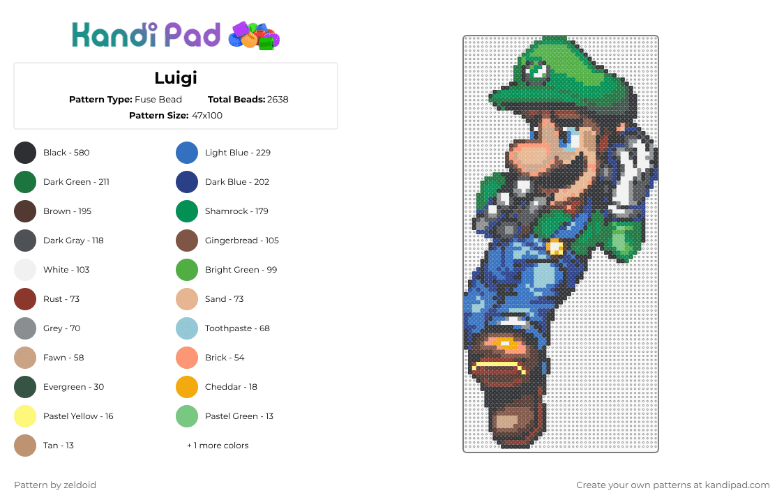 Luigi Fuse Bead Pattern - Kandi Pad | Kandi Patterns, Fuse Bead ...
