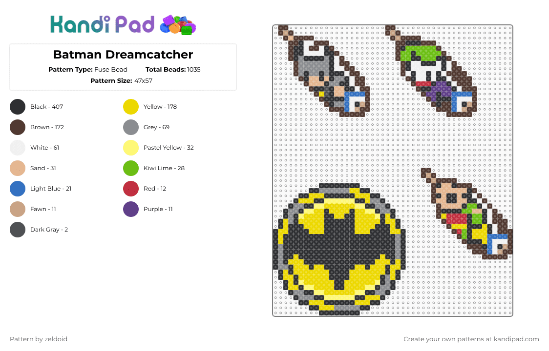 Batman Dreamcatcher Fuse Bead Pattern - Kandi Pad | Kandi Patterns ...