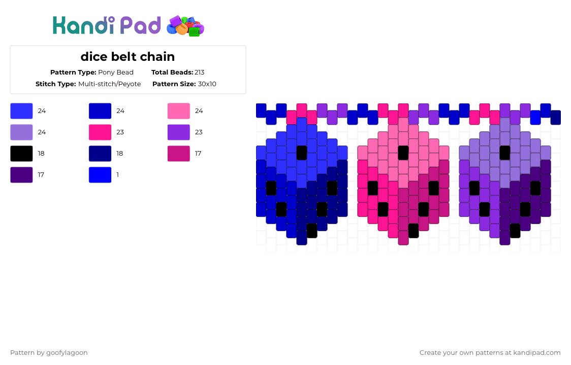 Dice belt chain Pony Bead Pattern - Kandi Pad | Kandi Patterns, Fuse ...
