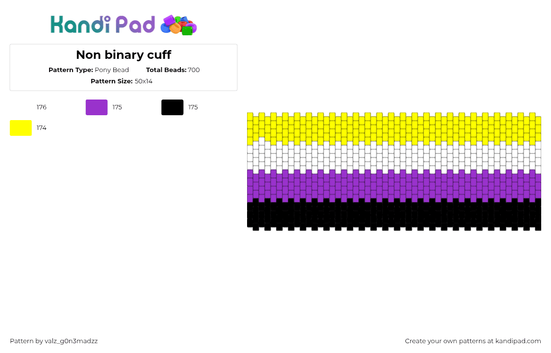 Non binary cuff Pony Bead Pattern - Kandi Pad | Kandi Patterns, Fuse ...