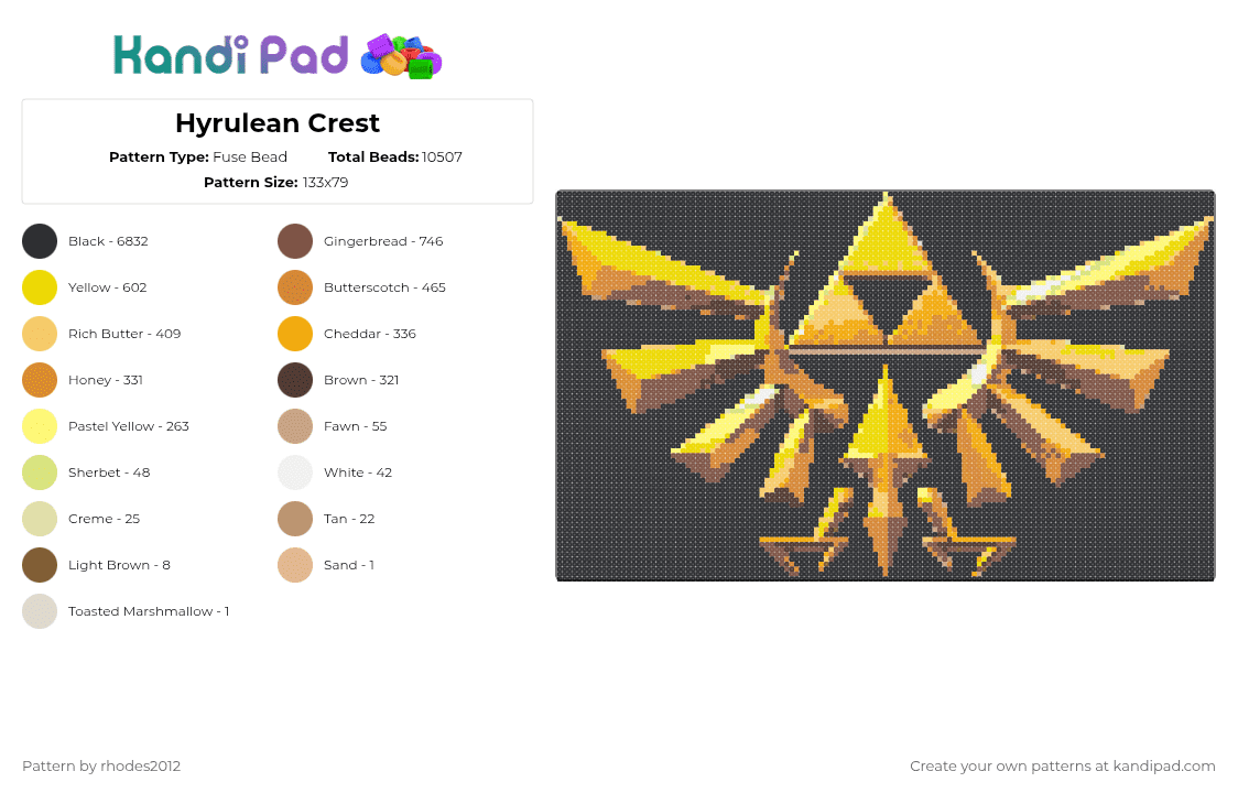 Hyrulean Crest Fuse Bead Pattern - Kandi Pad | Kandi Patterns, Fuse ...