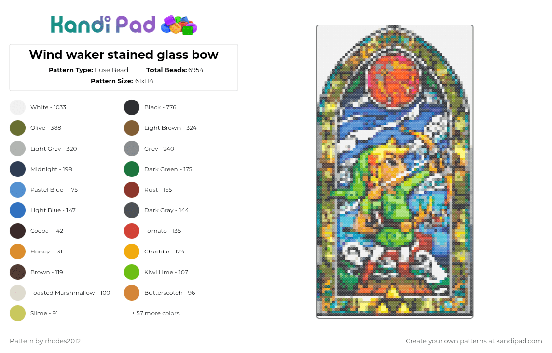 Wind waker stained glass bow Fuse Bead Pattern - Kandi Pad | Kandi ...