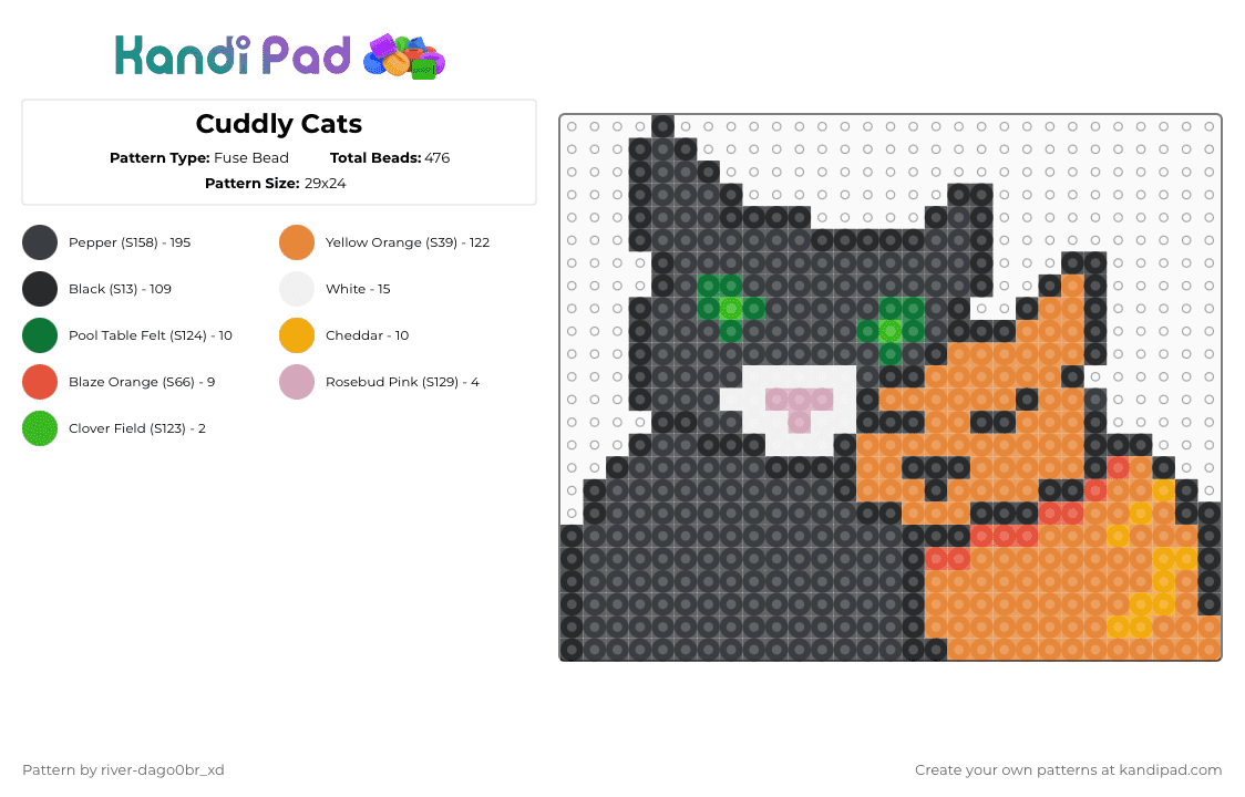 Cuddly Cats Fuse Bead Pattern - Kandi Pad | Kandi Patterns, Fuse Bead ...