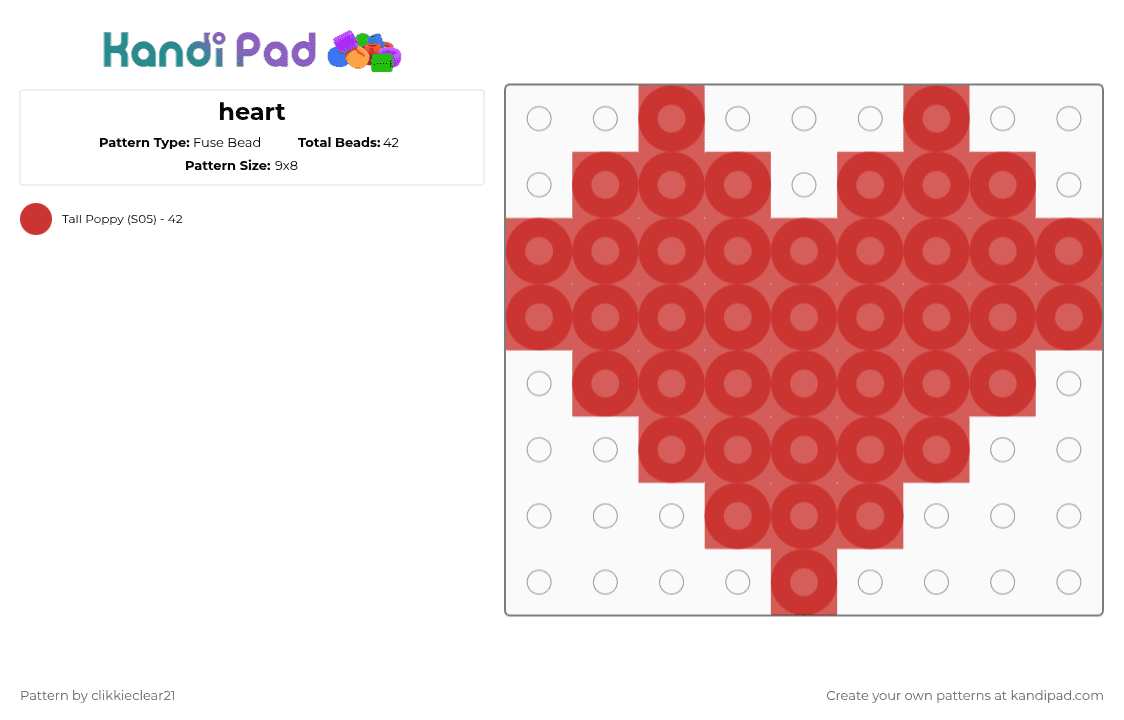 Heart Fuse Bead Pattern - Kandi Pad | Kandi Patterns, Fuse Bead ...