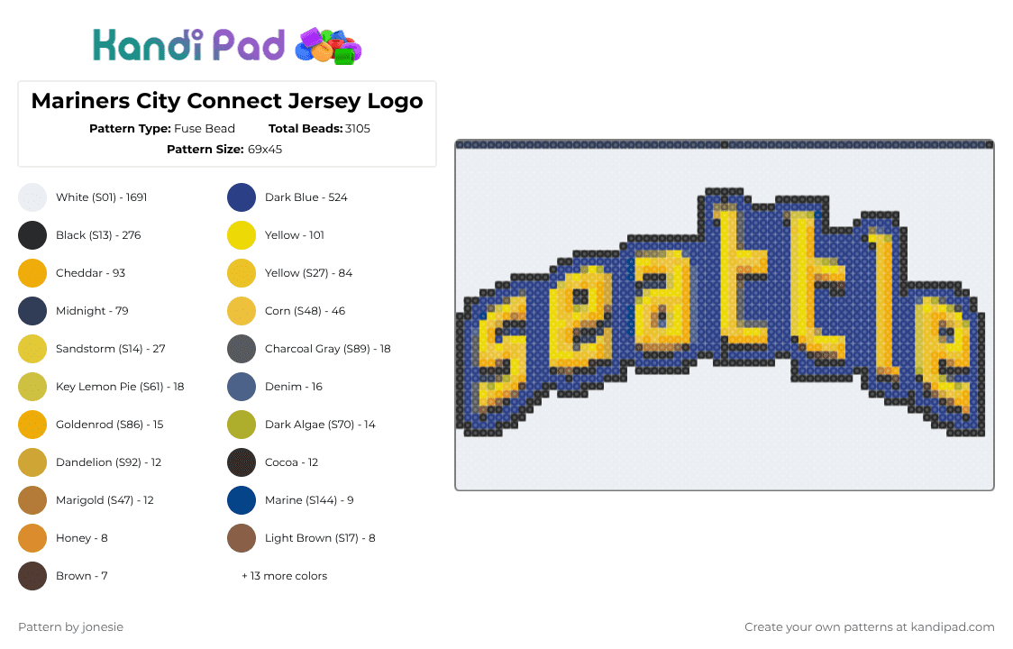 Mariners City Connect Jersey Logo Fuse Bead Pattern - Kandi Pad | Kandi ...