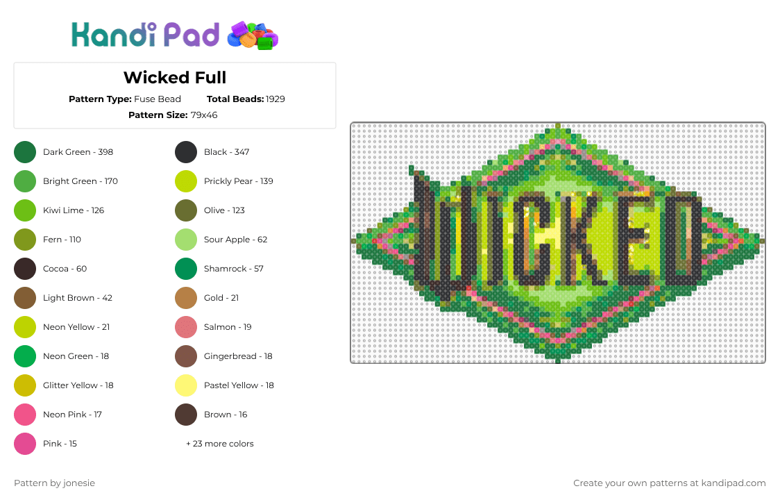 Wicked Full Fuse Bead Pattern - Kandi Pad | Kandi Patterns, Fuse Bead ...