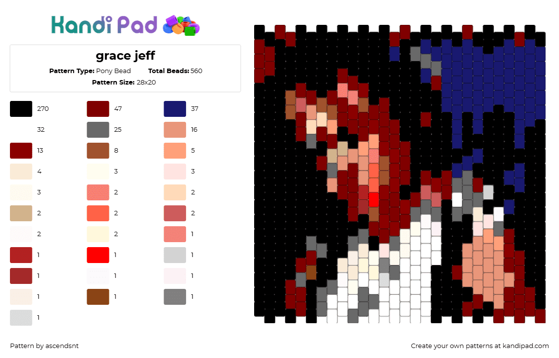 Grace jeff Pony Bead Pattern - Kandi Pad | Kandi Patterns, Fuse Bead ...