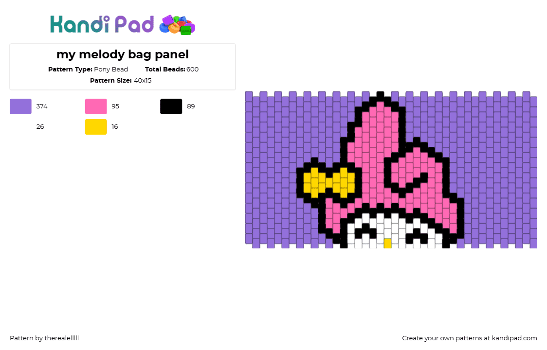 My melody bag panel Pony Bead Pattern - Kandi Pad | Kandi Patterns ...