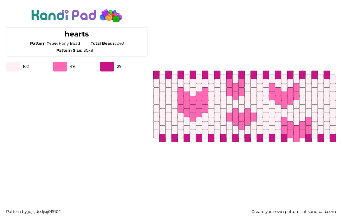 Hearts Pony Bead Pattern - Kandi Pad | Kandi Patterns, Fuse Bead ...