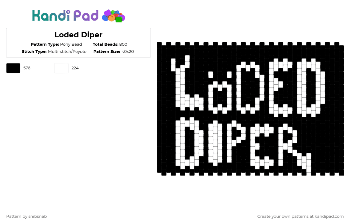 Loded Diper Pony Bead Pattern - Kandi Pad | Kandi Patterns, Fuse Bead ...
