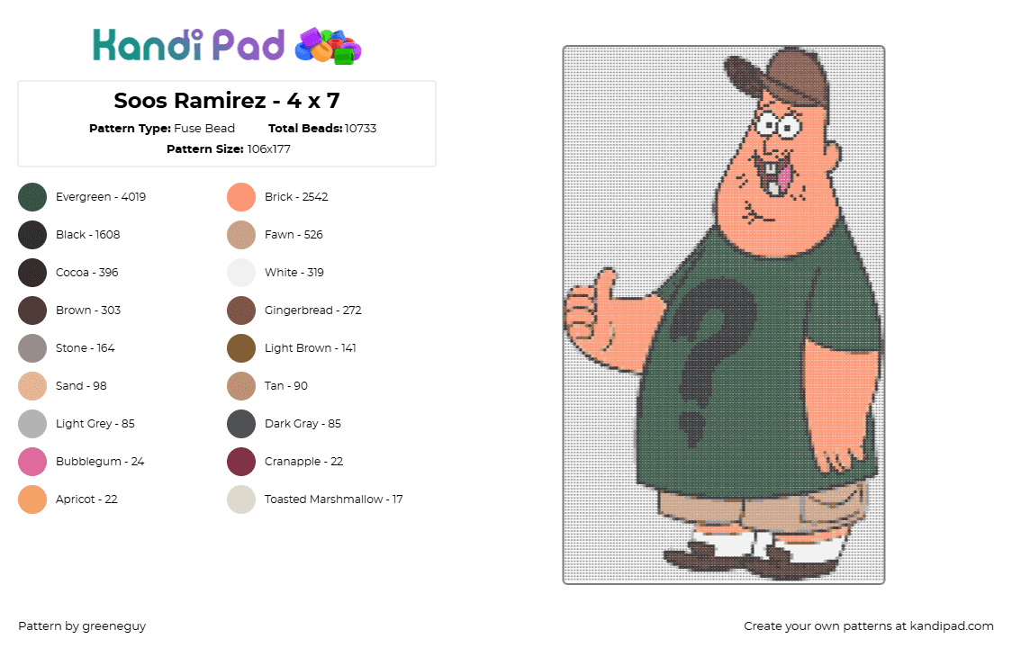 Soos Ramirez - 4 x 7 Fuse Bead Pattern - Kandi Pad | Kandi Patterns ...