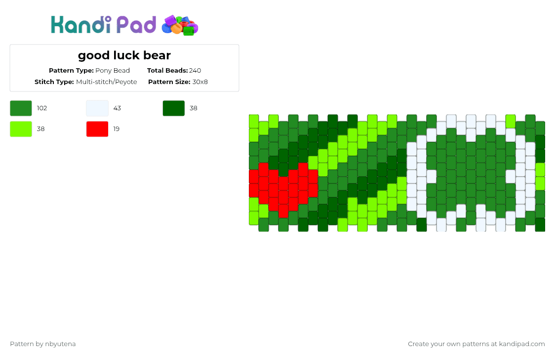 Good luck bear Pony Bead Pattern - Kandi Pad | Kandi Patterns, Fuse ...