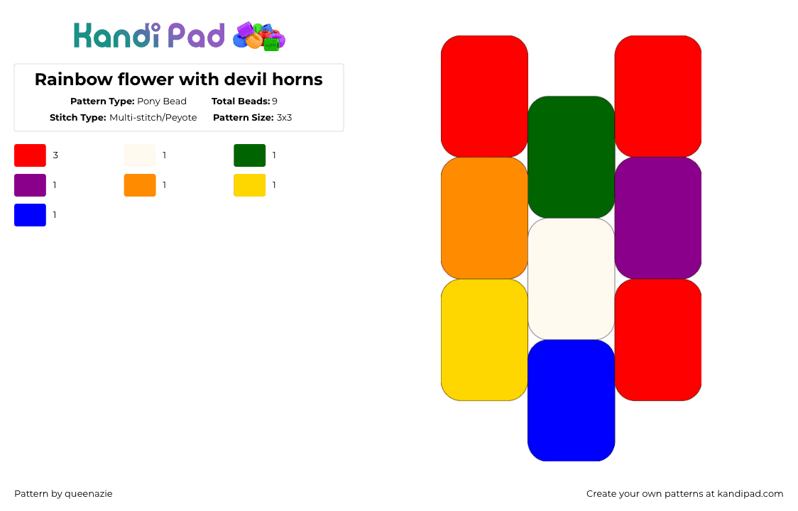 Rainbow flower with devil horns Pony Bead Pattern - Kandi Pad | Kandi ...