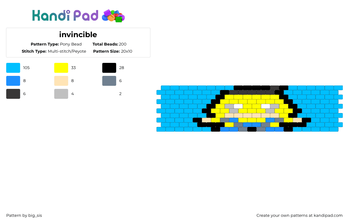 Invincible Pony Bead Pattern - Kandi Pad | Kandi Patterns, Fuse Bead ...
