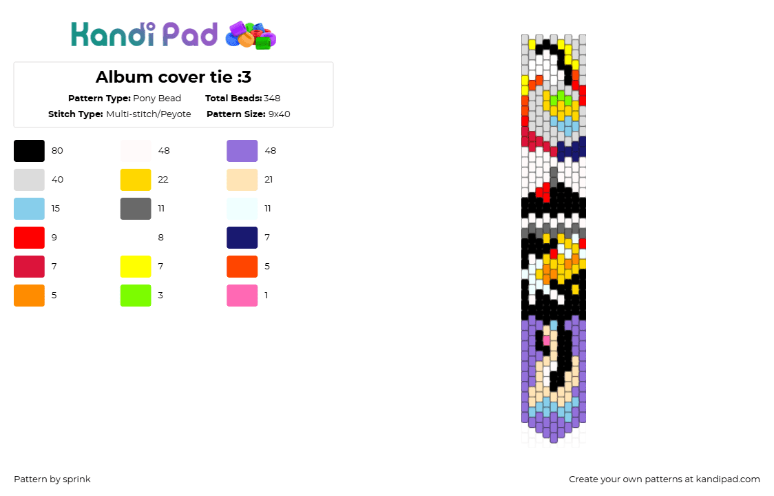 Album cover tie :3 Pony Bead Pattern - Kandi Pad | Kandi Patterns, Fuse ...