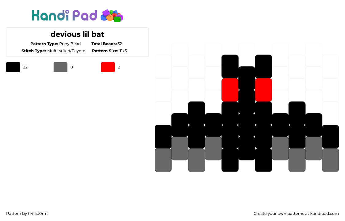 Devious lil bat/moth man thingy Pony Bead Pattern - Kandi Pad | Kandi ...