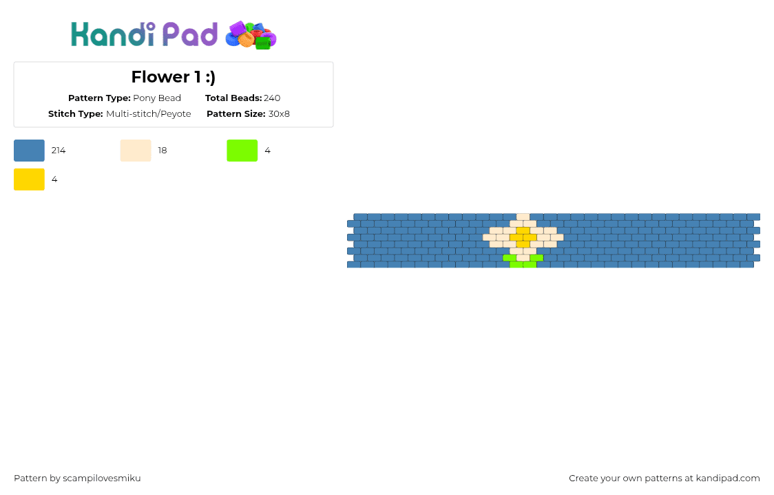 Flower 1 :) Pony Bead Pattern - Kandi Pad | Kandi Patterns, Fuse Bead ...