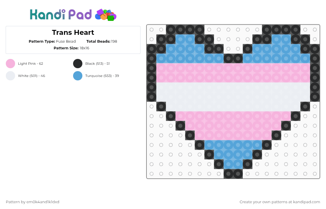 Trans Heart Fuse Bead Pattern - Kandi Pad | Kandi Patterns, Fuse Bead ...