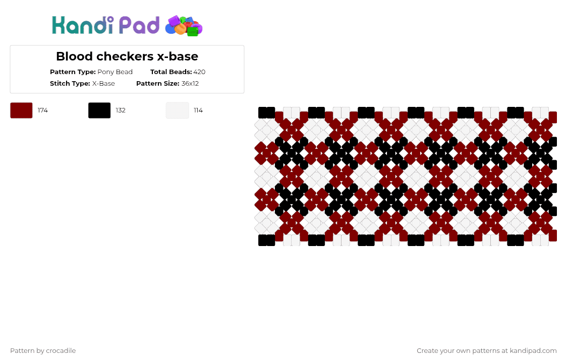 Blood checkers x-base Pony Bead Pattern - Kandi Pad | Kandi Patterns ...