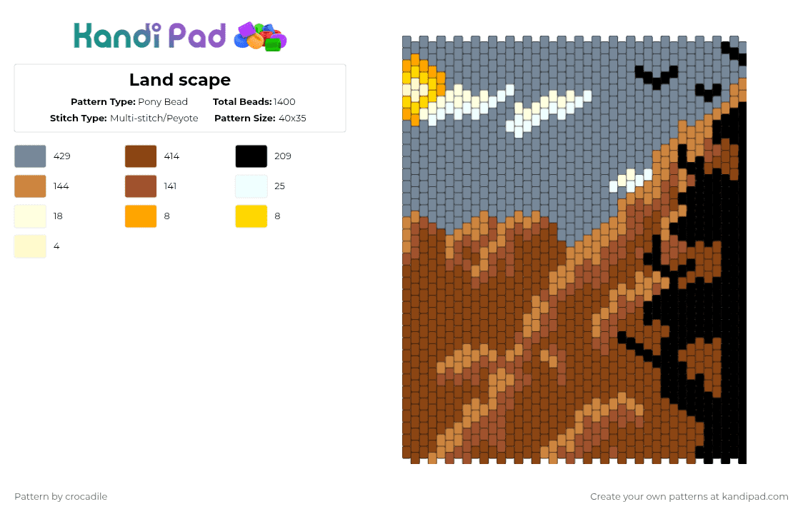 Land scape Pony Bead Pattern - Kandi Pad | Kandi Patterns, Fuse Bead ...