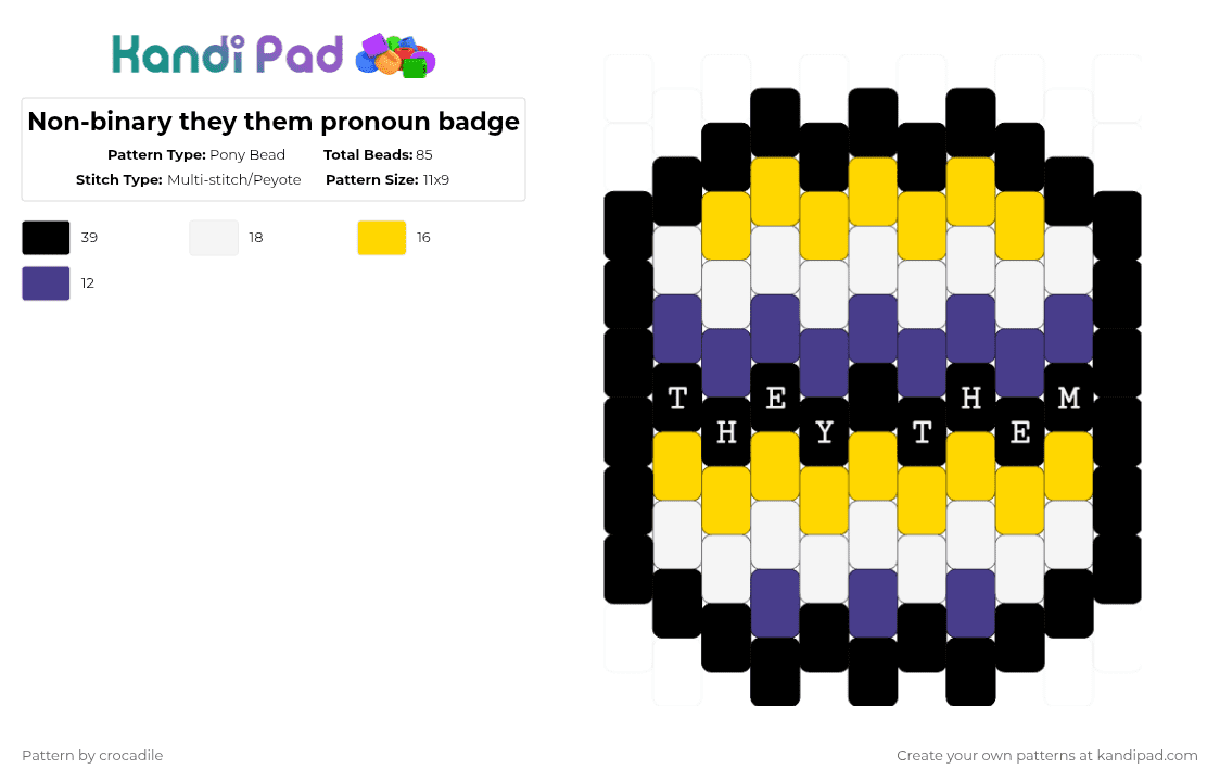 Non-binary they them pronoun badge Pony Bead Pattern - Kandi Pad ...