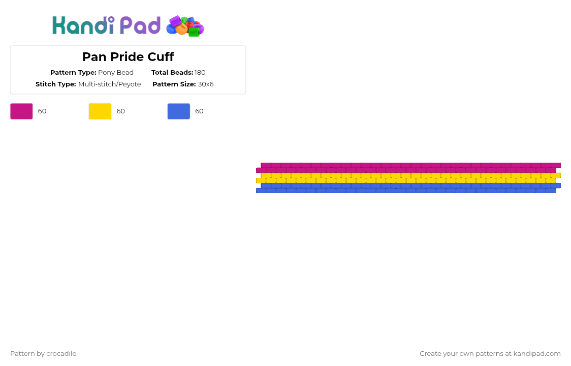 Pan Pride Cuff Pony Bead Pattern - Kandi Pad | Kandi Patterns, Fuse ...