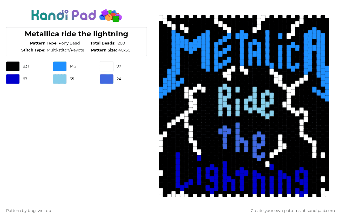Metallica ride the lightning Pony Bead Pattern - Kandi Pad | Kandi ...
