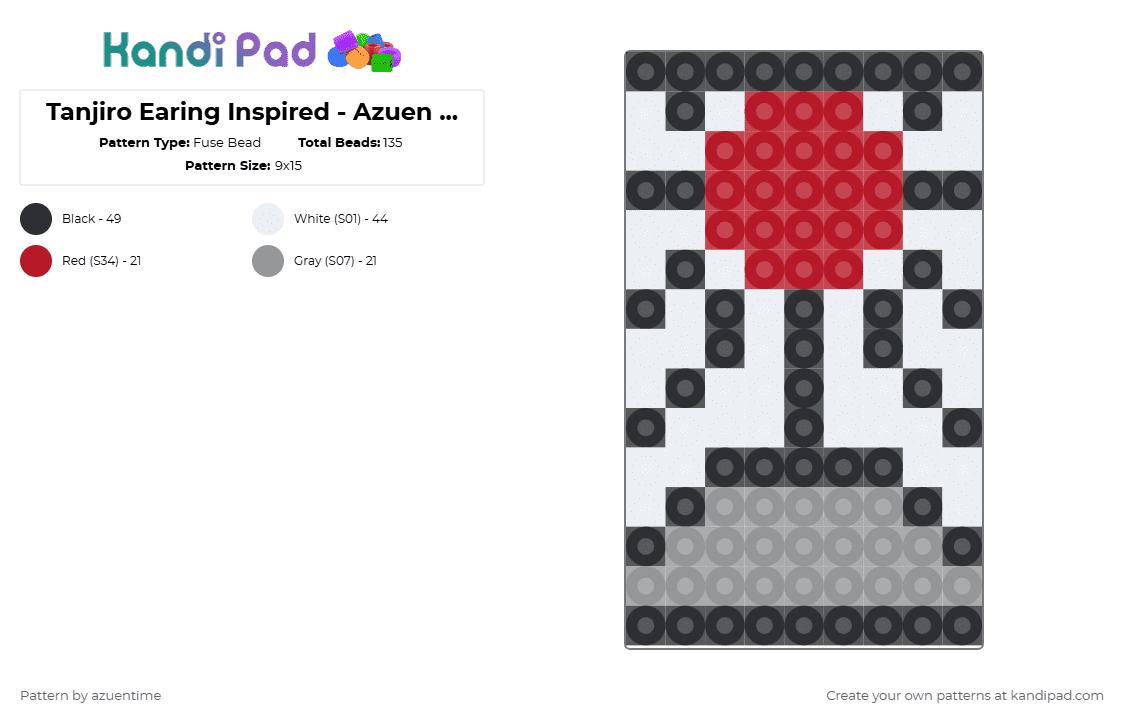 Tanjiro Earing Inspired - Azuen Time Fuse Bead Pattern - Kandi Pad ...